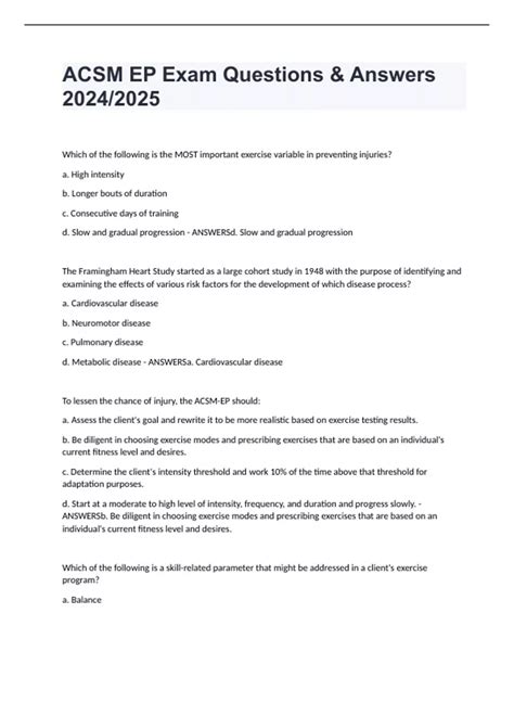 Acsm Ep Exam Questions And Answers 2024 2025 Acsm Ep Stuvia Us