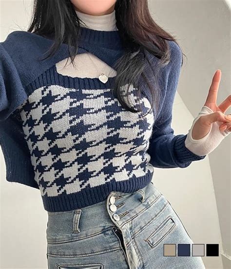 Teabox Hound Check Bustier Bolero Knitwear Two Piece Set Codibook