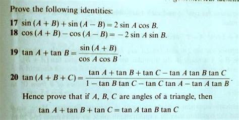 Prove The Following Identities 17 Sin A B Sin A B 2 Sin A Cos B 18 Cos