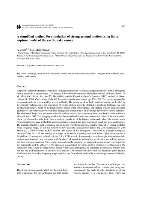 Pdf A Simplified Method For Simulation Of Strong Ground Motion Using Finite Rupture Model Of