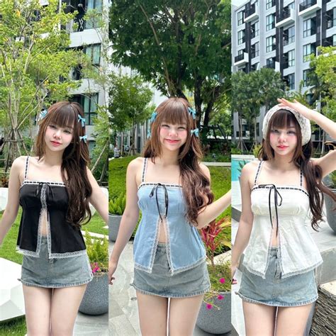 Nusa เสื้อสายเดี่ยวแต่งลูกไม้ทั้งตัว ผ้าคอตตอลลินิน ผูกโบว์หน้าโซคิ้วท์