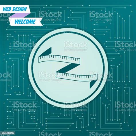 서로 다른 방향으로 화살표가 녹색 배경에 테이프 아이콘을 측정 그것은 전자 보드에 나타납니다 벡터 규모에 대한 스톡 벡터 아트