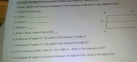 Solved Solving Problems Involving Parallelograms Trapl I Given Abcd