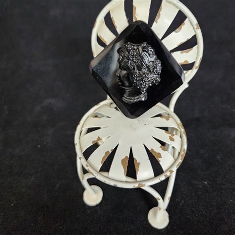 Antique Black Shiny Glass Raised Relief S S Cze Gem