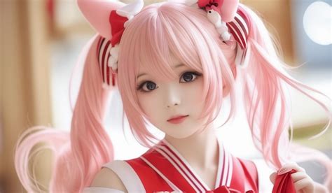 A Girl With A Pink Hair And A Bow On Her Head Premium Ai Generated Image