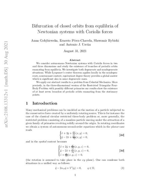 Pdf Bifurcation Of Closed Orbits From Equilibria Of Newtonian Systems