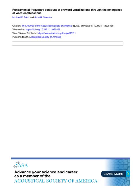 Pdf Fundamental Frequency Contours Of Preword Vocalizations Through The Emergence Of Word