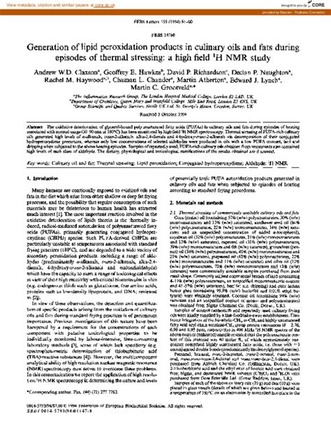 Pdf Generation Of Lipid Peroxidation Products In Culinary Oils And