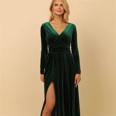 Dark Green Slit Dress Etsy