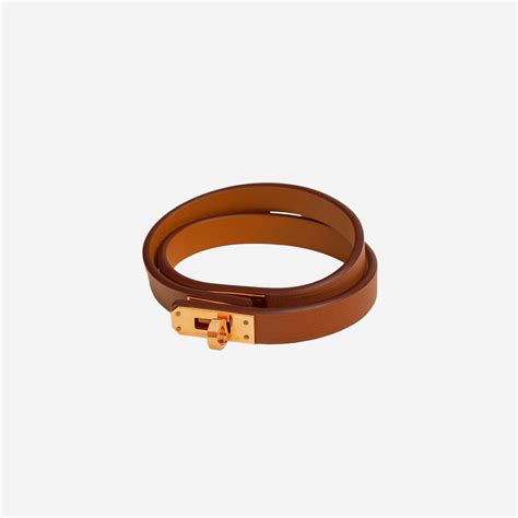 W 에르메스 미니 켈리 더블 투어 브레이슬릿 스위프트 골드 하드웨어 And 골드 Hermes Kream