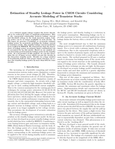 Pdf Estimation Of Standby Leakage Power In Cmos Circuits Considering