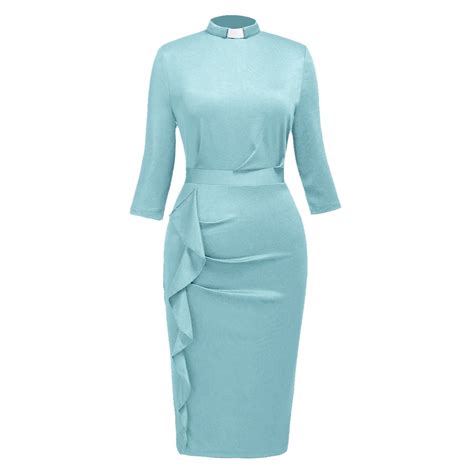 Graceart Clergy Womens Ruffle Midi Pencil Dress With Removable Tab