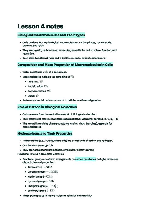 Biological Macromolecules Structure And Functions Lesson 4 Notes Studocu