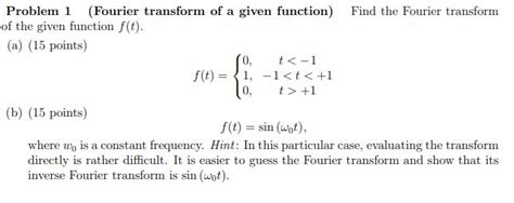 Solved Problem Fourier Transform Of A Given Function Chegg