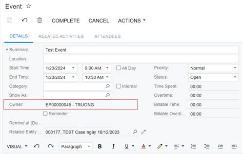 How To Enable The Owner Field On The Event Screen Cr306030 So That It