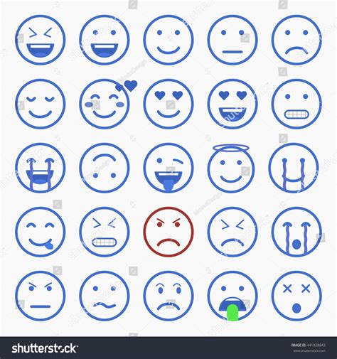 Vektor Stok Set Emoticons Emoji Avatar Outline Style Tanpa Royalti