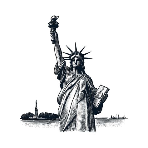 Un Dibujo De La Estatua De La Libertad Con La Estatua La Libertad En él