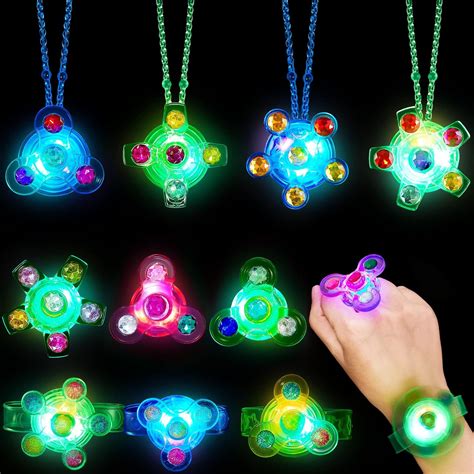 18 Pcs Led Light Up Fidget Bracelet Glow Necklaces And Rings Glowing