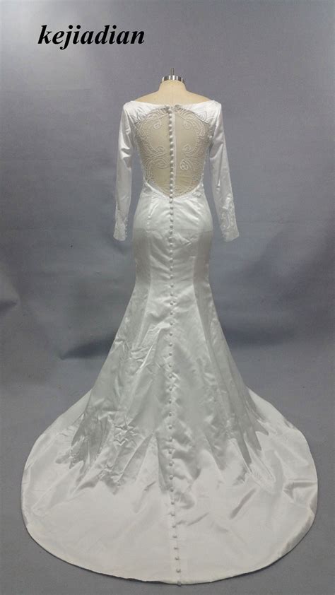 Vestido De Noiva Bridal Dress 2017 New Crepe Satin And Lace Long Sleeve