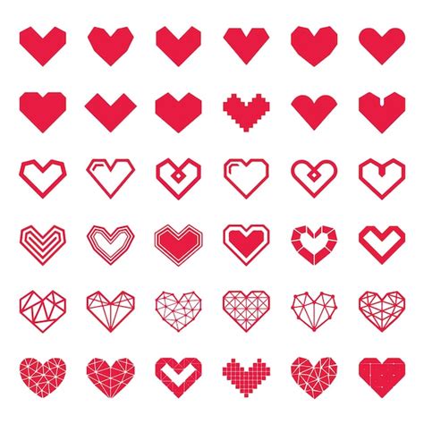 Iconos De Corazones Vectoriales Geométricos Diferentes Variaciones Y