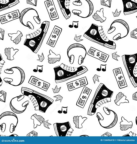 Rap Music Hip Hop Doodle Pattern With Rap Attributes Stock Vector