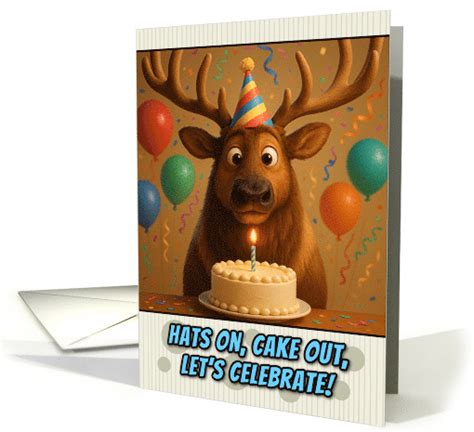 Happy Birthday Elk With Party Hat And Birthday Cake Card 1925842