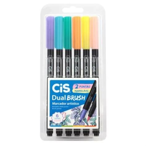 🏷️【tudo Sobre】→ Marcador Artístico Aquarelável Dual Brush Com 6 Cores