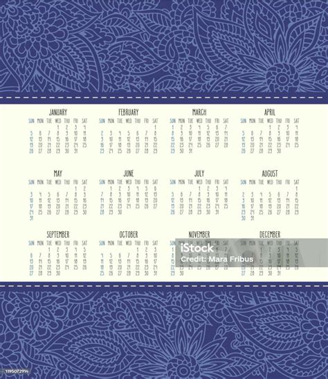 Vetores De Calendário Ornado Mensal Do Doodle Do Ano 2020 E Mais