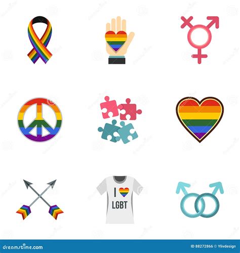 Lgbt Symbols Icons Set Flat Style Stock Vector Illustration Of