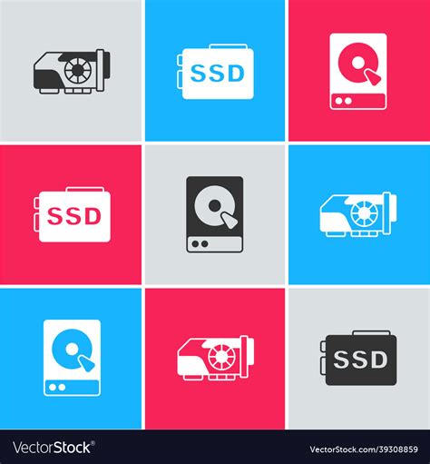 Set Video Graphic Card Ssd And Hard Disk Drive Vector Image