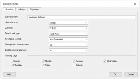 Global Settings Project Plan 365