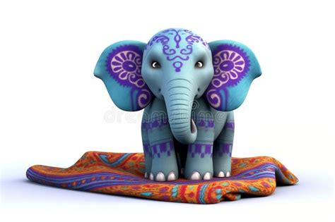 3d Cartoon Character Gentle Elephant With Patterned Blanket On