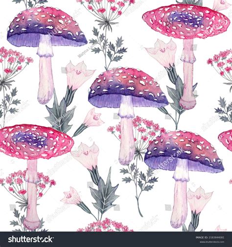Watercolor Hand Drawn Seamless Pattern Amanita 库存插图 2183844081