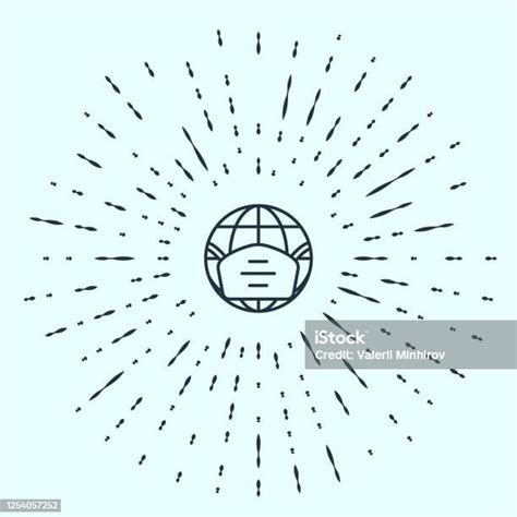 黑線地球地球儀與醫療面具圖標隔離在灰色背景抽象圓隨機點向量向量圖形及更多2019冠狀病毒病圖片 2019冠狀病毒病 世界地圖 保護