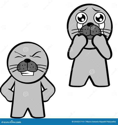 Juego De Dibujos Animados De Personajes De Chibi Precinto Ilustración