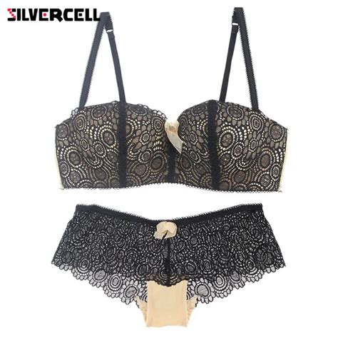 Silvercell Sexy Womens Adjustable Lace Bra Sets Wire Free Push Up