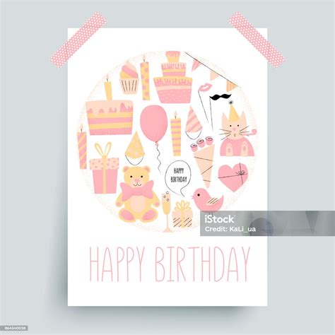 生日快樂賀卡問候向量圖形及更多事件圖片 事件 可愛 垂直構圖 Istock