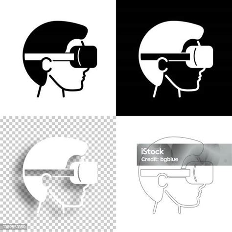 Vr 헤드셋을 가진 남자 가상 현실 디자인 아이콘입니다 빈 흰색 및 검은색 배경 선 아이콘 가상현실 시뮬레이터에 대한 스톡 벡터