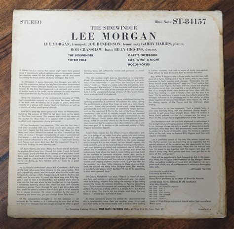 Us Blue Note Bst 84157 オリジナル The Sidewinder Lee Morgan Nycdgrvgear