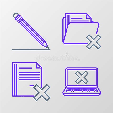 Set Line Laptop And Cross Mark On Screen Delete File Document Folder