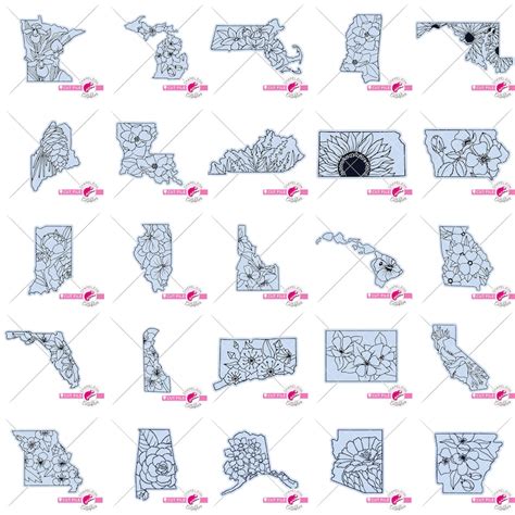 State Flower Svg And Png Bundle Glowforge Files Cricut Etsy