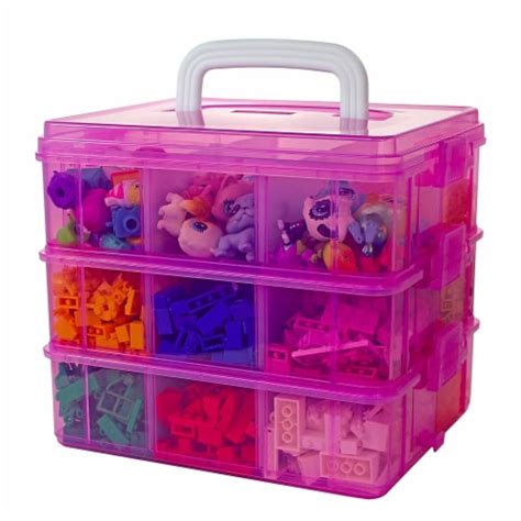 Bins Things Pink Stackable Toy Organizer Case W Carrying Handle 1