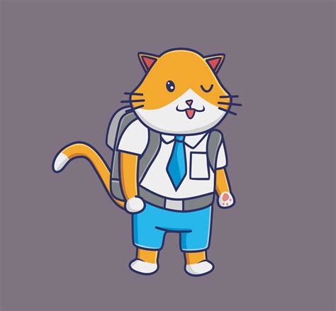Cute Cat Student Wink Cartoon Animal Student Concept Isolated