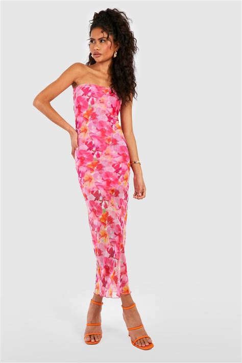 Floral Mesh Bandeau Maxi Dress Boohoo Uk