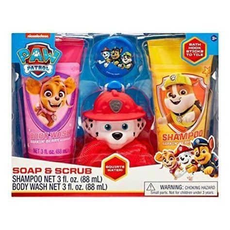 Paw Patrol 4 Piece Soap And Scrub Shampoo Body Wash Bath Scrubby