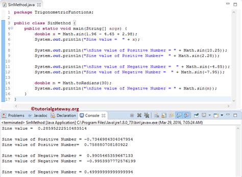 Trigonometry Java Examples