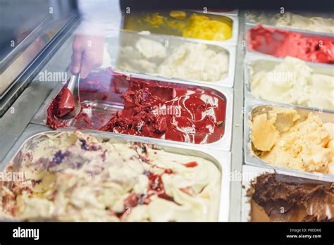 Flavors Various Ice Cream In Rome Italy Italian Gelateria Assortment