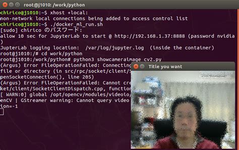 Pythonでwebカメラ画像の表示（dockerコンテナ起動し、terminalから実行）