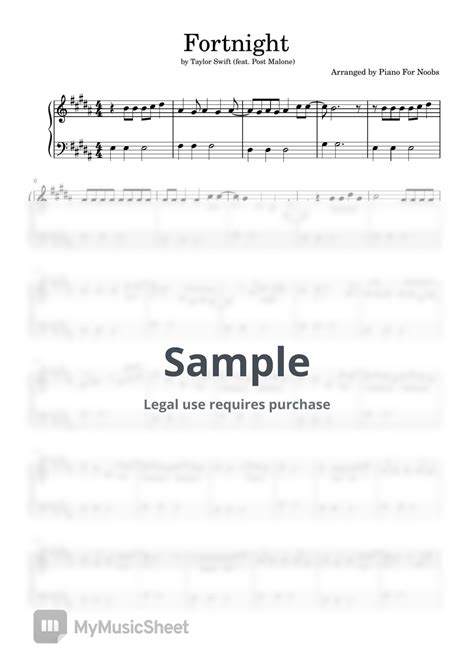 Taylor Swift Fortnight Sheet Music By Piano For Noobs