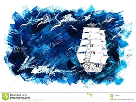 Sea Background With Ship And Gulls Stock Illustration Illustration Of